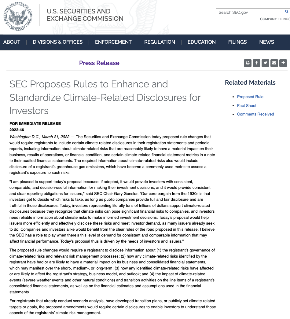 US Securities and Exchange Commission Climate-Related Disclosures | IFC Beyond the Balance Sheet